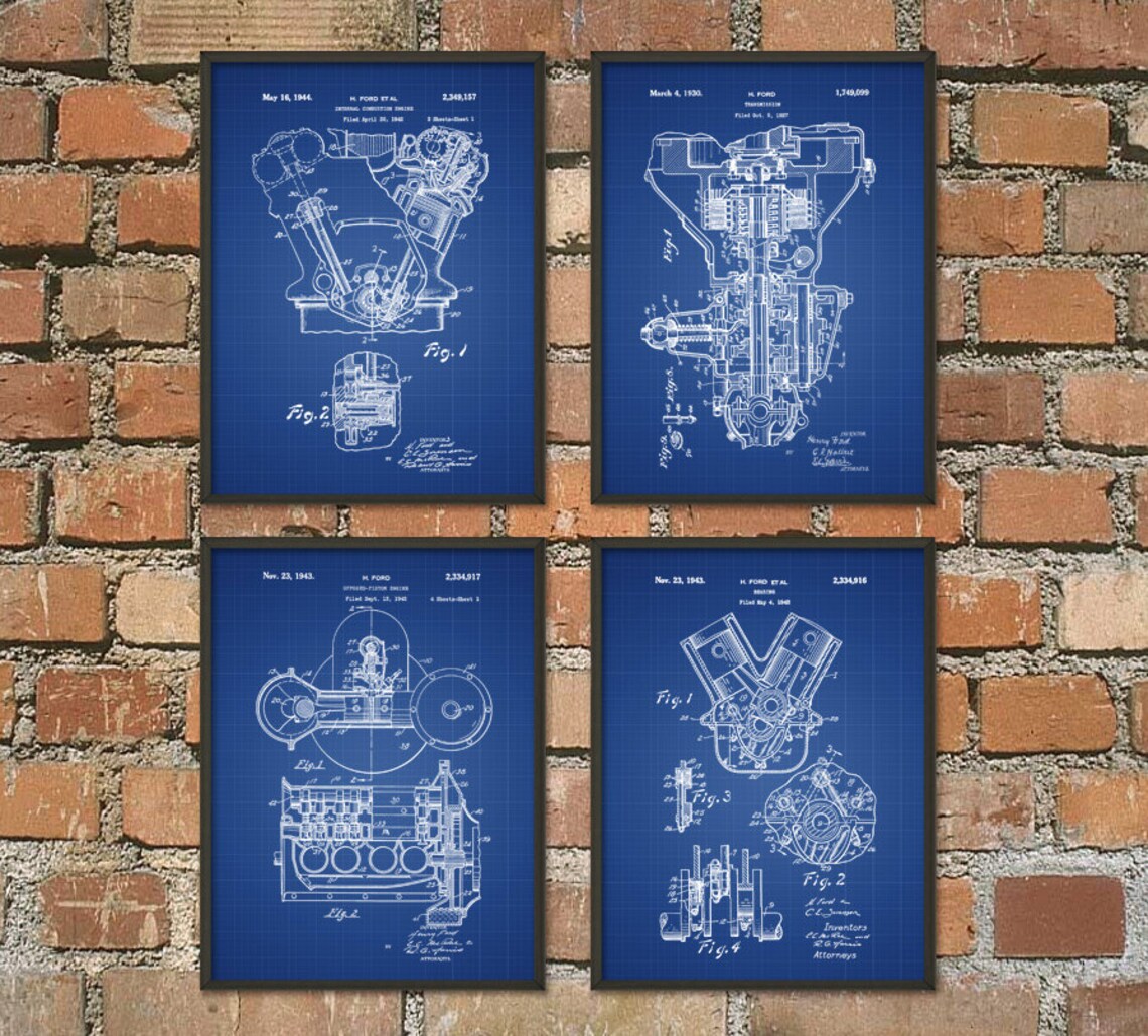 Ford Car Mechanic Wall Art Set of 4 #1, Car Design, Garage Mechanic ...