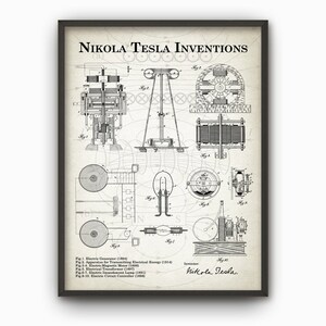 Tesla Inventions Wall Art Poster Nikola Tesla Patent Wall Art Engineer ...