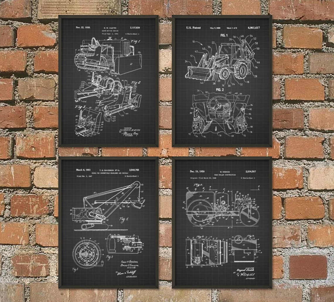 Construction Patent Prints Set of 4 - Boys Bedroom Wall Art - Building ...