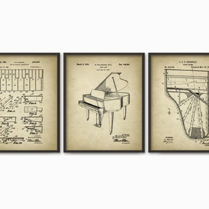 Piano Patent Print Set of 3 - Pianist Musician Wall Decor - Steinway ...