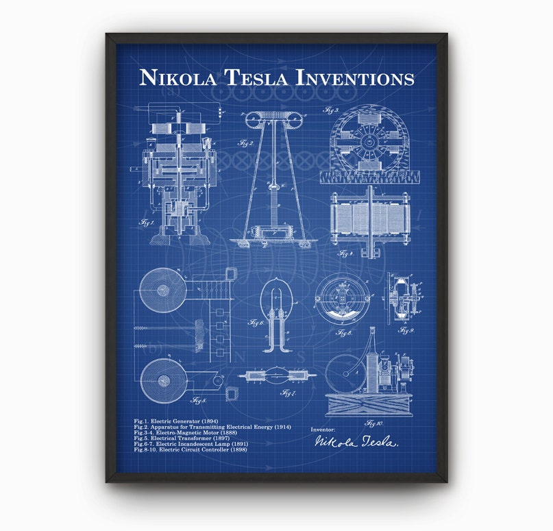 Tesla Inventions Wall Art Poster Nikola Tesla Patent Wall | Etsy