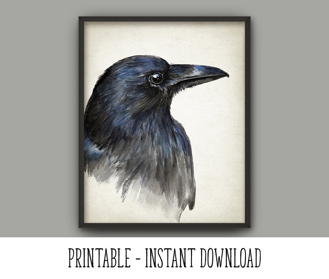 PRINTABLE Raven Print Watercolor Raven Wall Art Poster Raven - Etsy