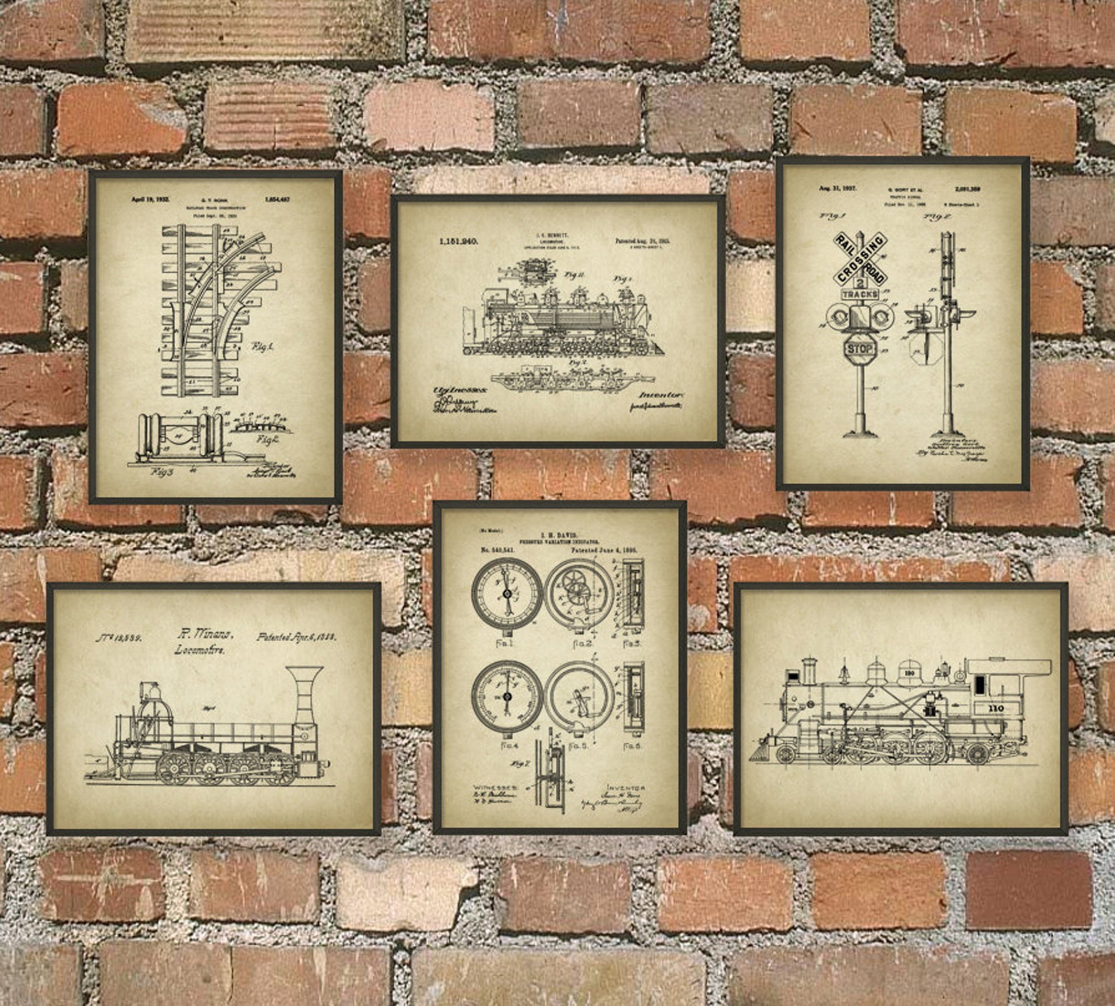 Railroad Patent Posters Set of 6 - Locomotive Patent Prints - Train ...