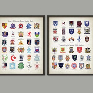 Rugby League and Union Club Badges Wall Art Set of 2, Vintage UK Rugby ...