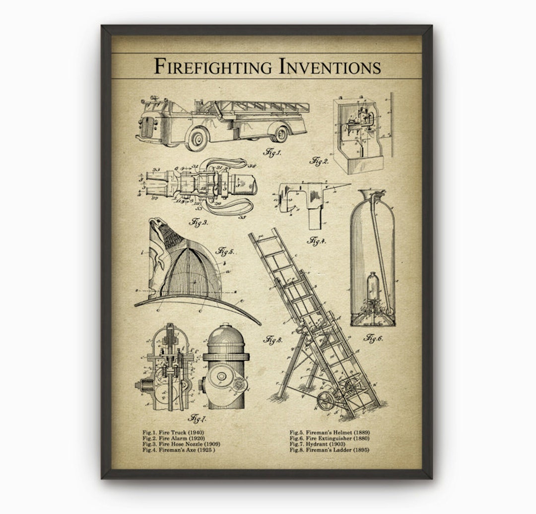 Firefighting Inventions Wall Art Poster - Fireman Gift Patent Wall Art ...