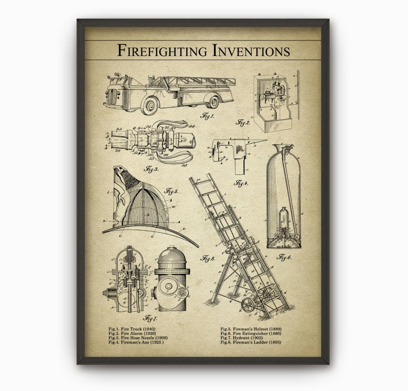 Firefighting Inventions Wall Art Poster Fireman Gift Patent | Etsy
