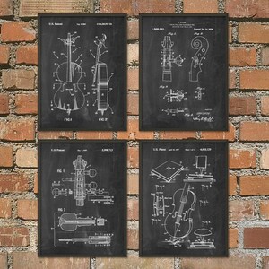 Cello Patent Prints Set of 4 - Violoncello Musician Wall Art Poster ...