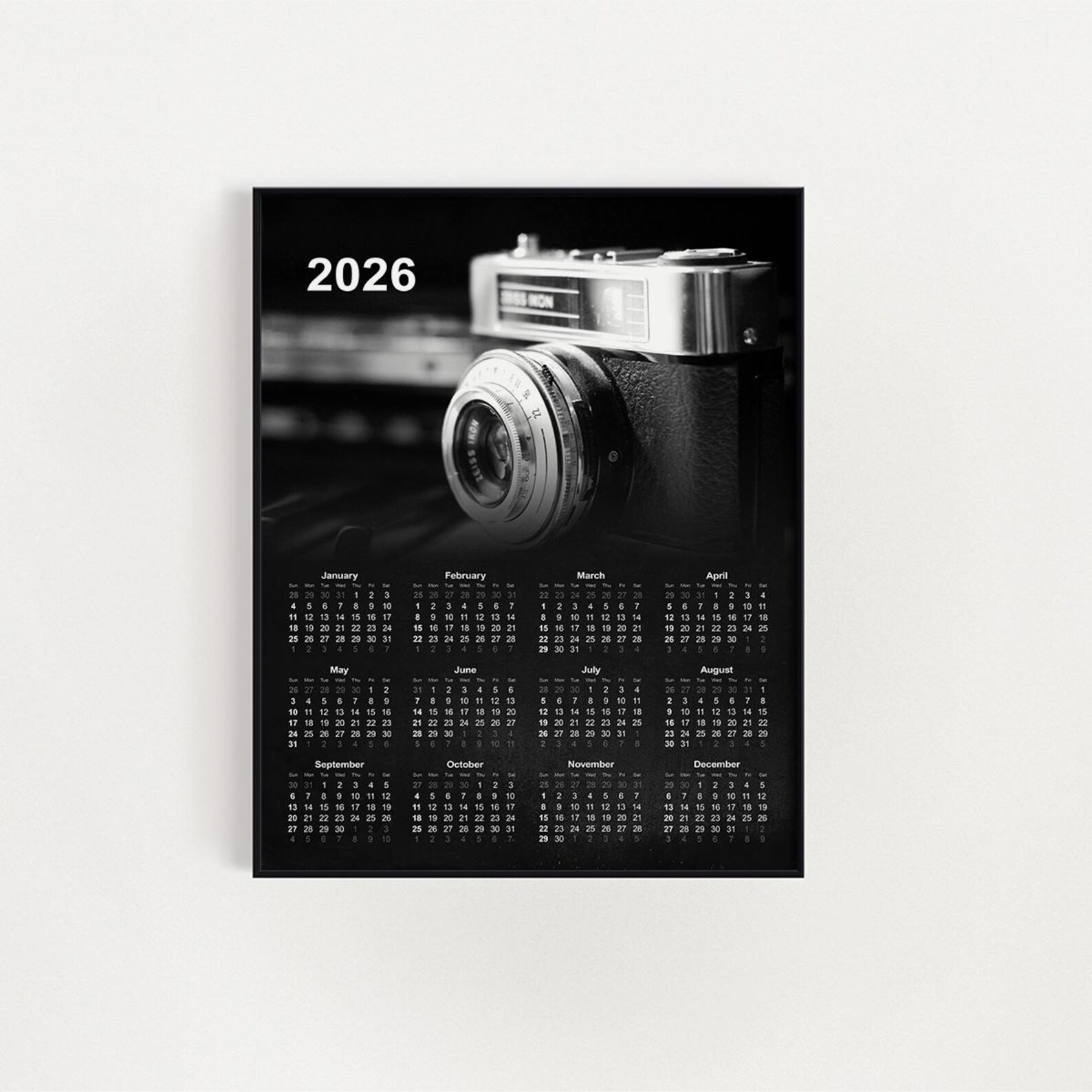 Vintage SLR Camera Calendar 2026, Camera Lens Photographer Gift 2026 ...
