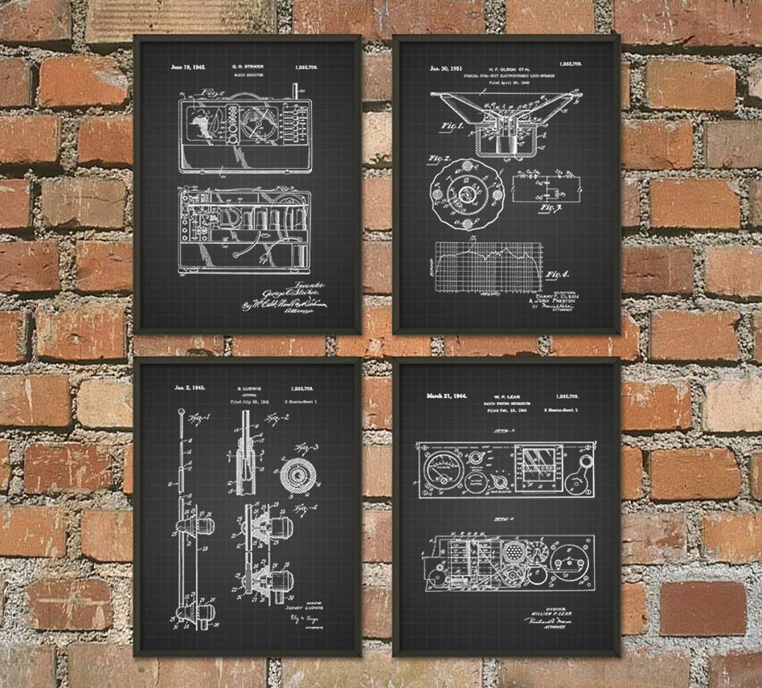 Radio Patent Prints Set of 4 - Engineering Patent - Lear Radio Receiver ...