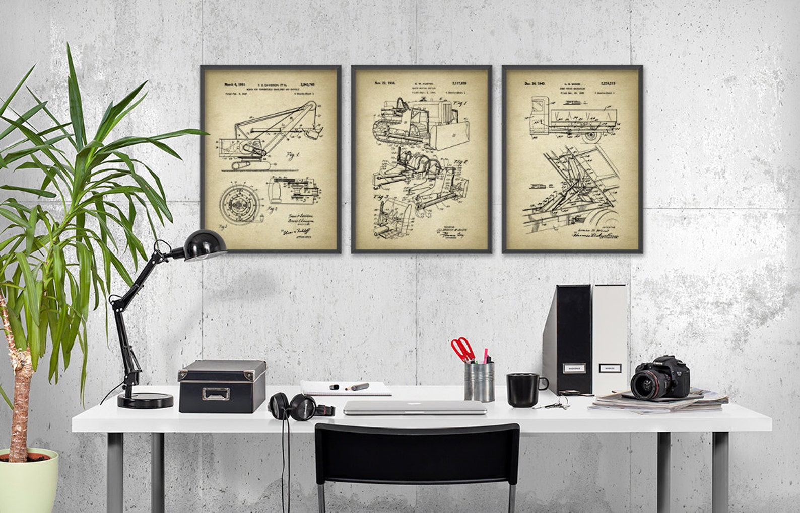 Construction Patent Prints Set of 3 - Boys Bedroom Wall Art - Building ...