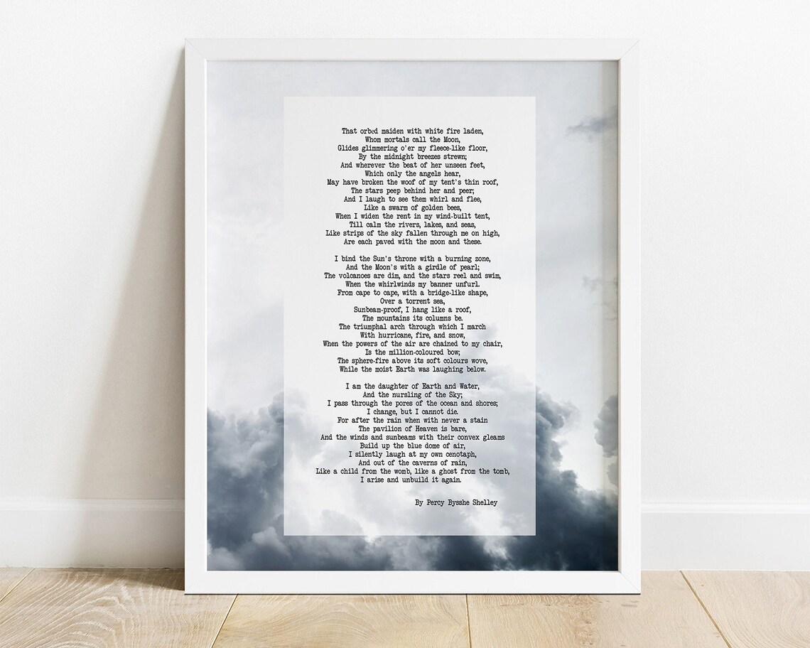 PRINTABLE the Cloud Poem by Percy Bysshe Shelley Printable - Etsy UK