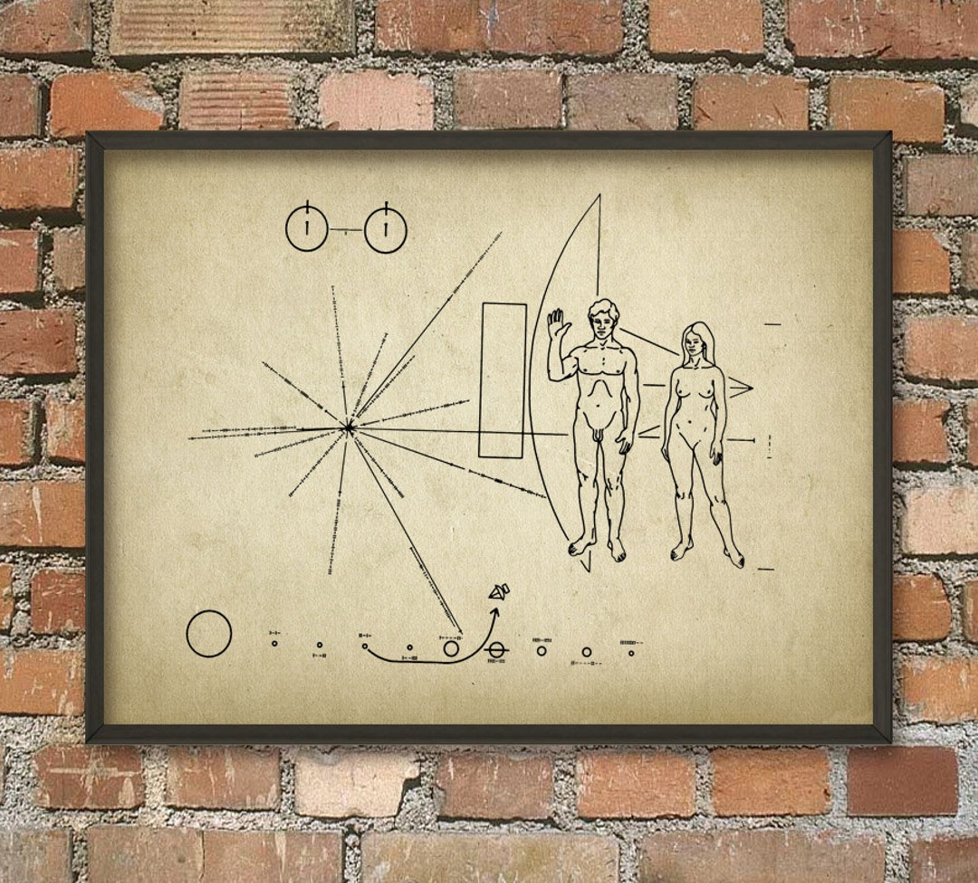 NASA Pioneer 10 Space Probe Plaque Poster, Unmanned Space Exploration ...