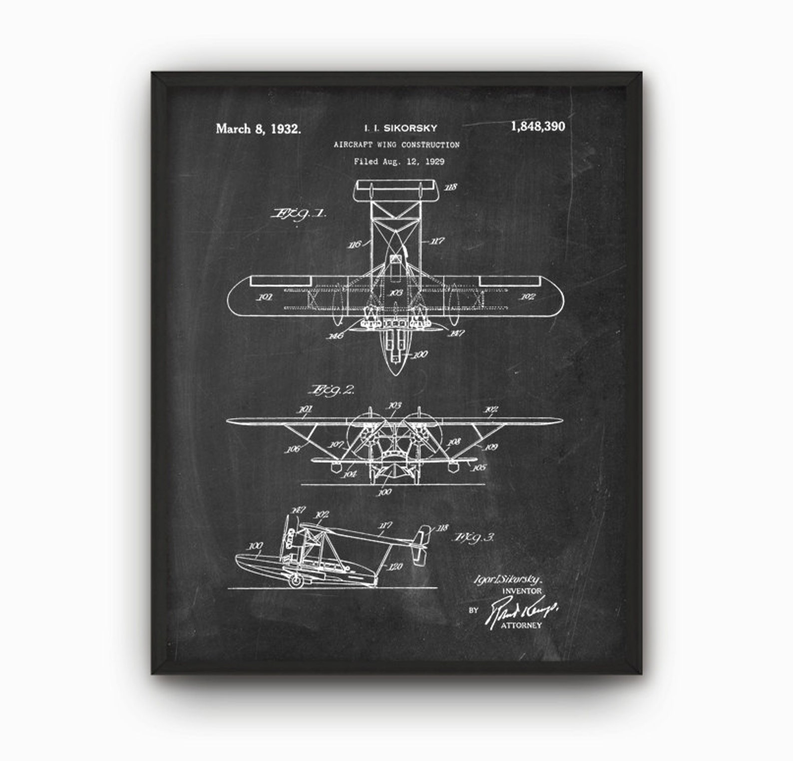 Sikorsky Aircraft Patent Print - 1932 Aircraft Design - Amphibian ...