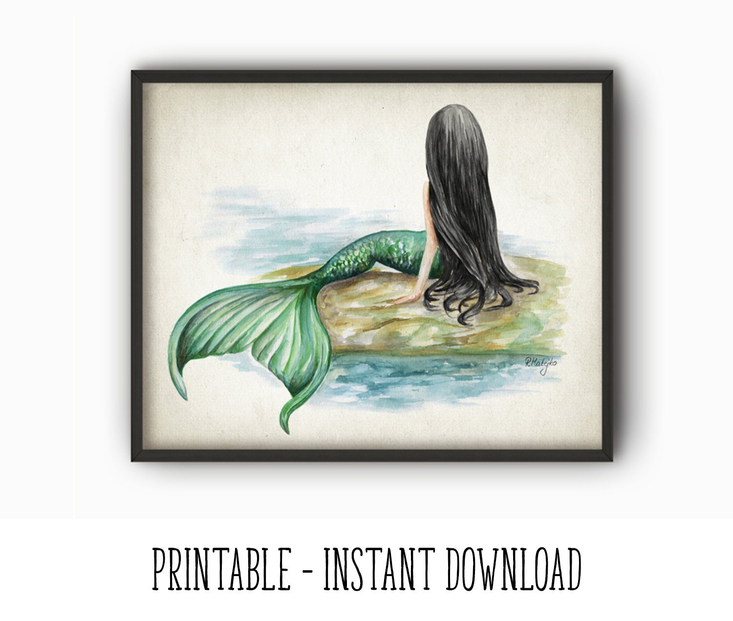 PRINTABLE Mermaid Watercolor Wall Art Print Mermaid Painting | Etsy
