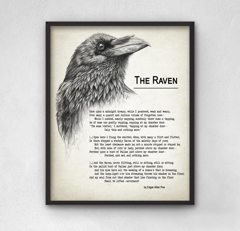 The Raven Poem by Edgar Allan Poe Print, Raven Wall Art, Nevermore ...