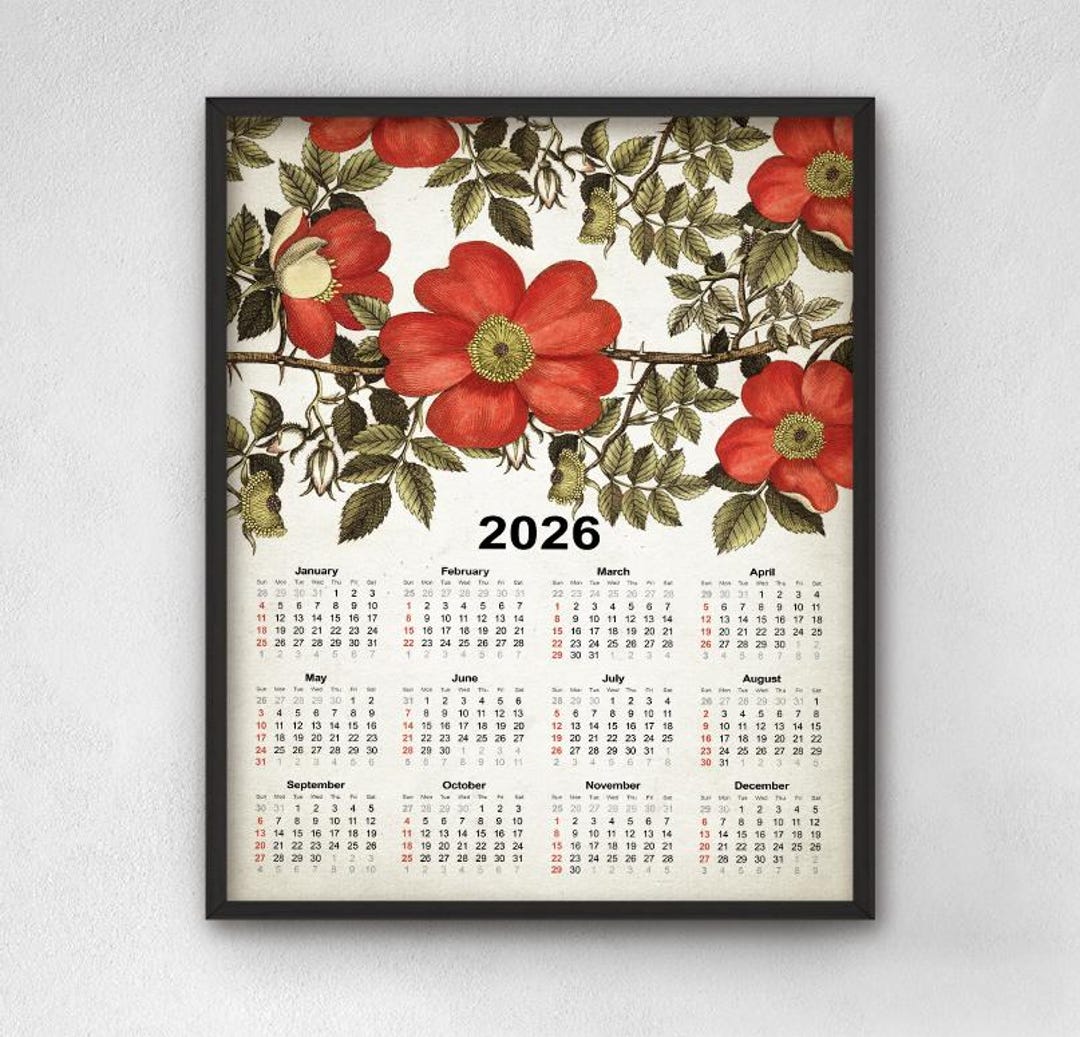 Antique Rose 2026 Calendar, Art Wall Calendar, Red Dog Roses, Vintage ...
