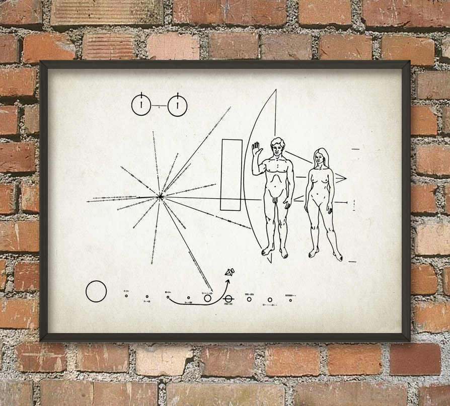 NASA Pioneer 10 Space Probe Plaque Poster, Unmanned Space Exploration ...