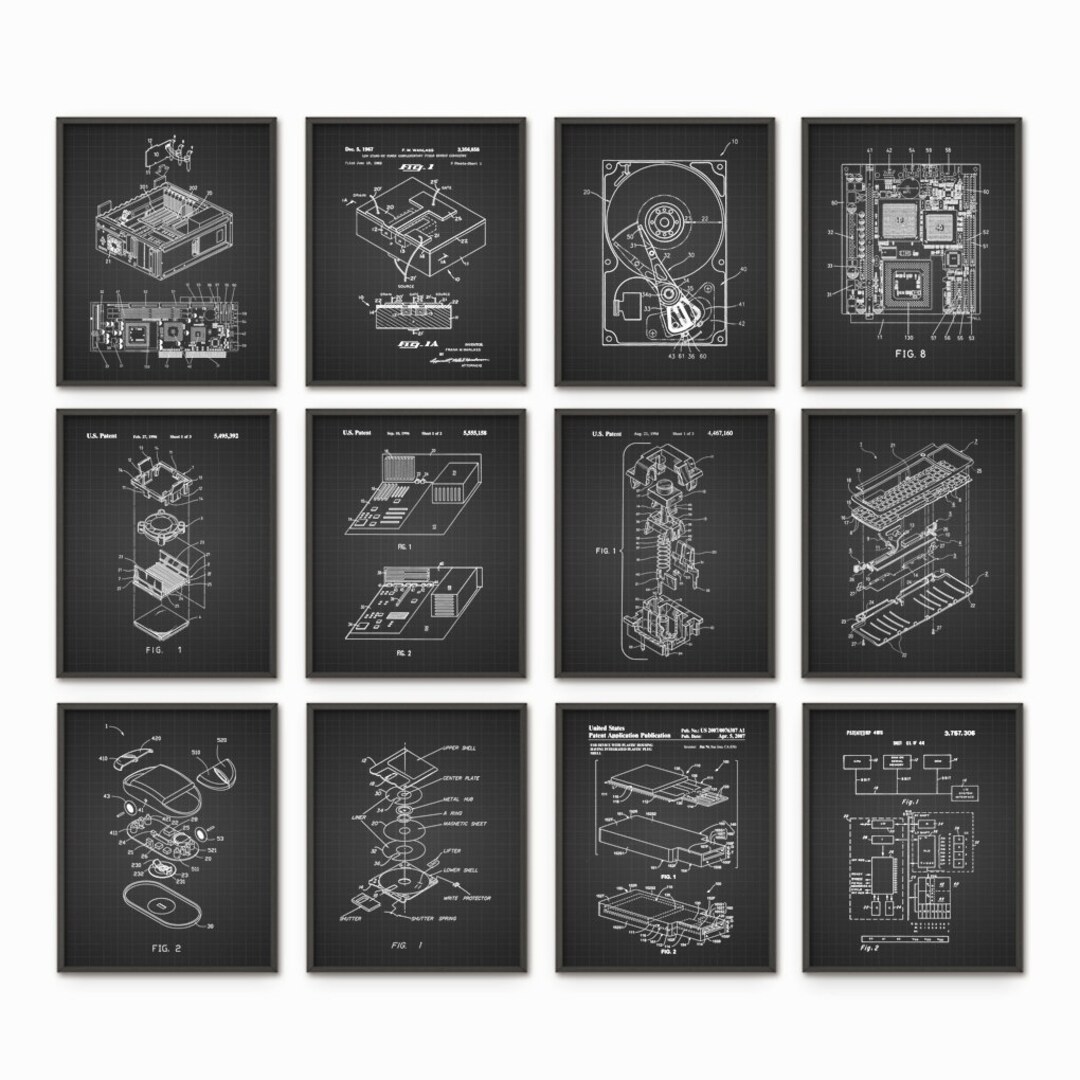 Computer Patent Print Set of 12, Computing Design Schematics ...