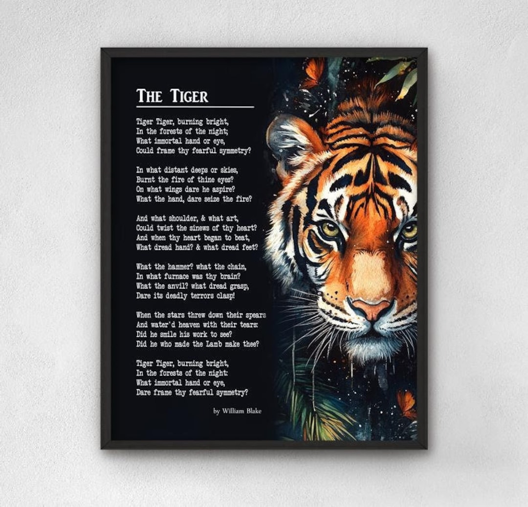 Tiger Poem by William Blake Print, Tyger Tyger Burning Bright, Nursery ...