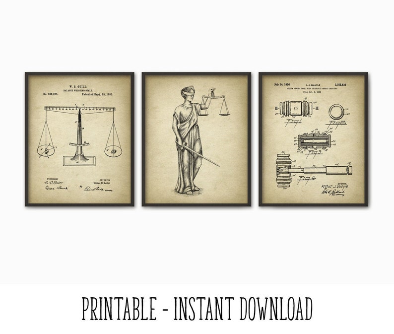 PRINTABLE Set of 3 Attorney Office Prints the Lady Justice Law Lawyer ...