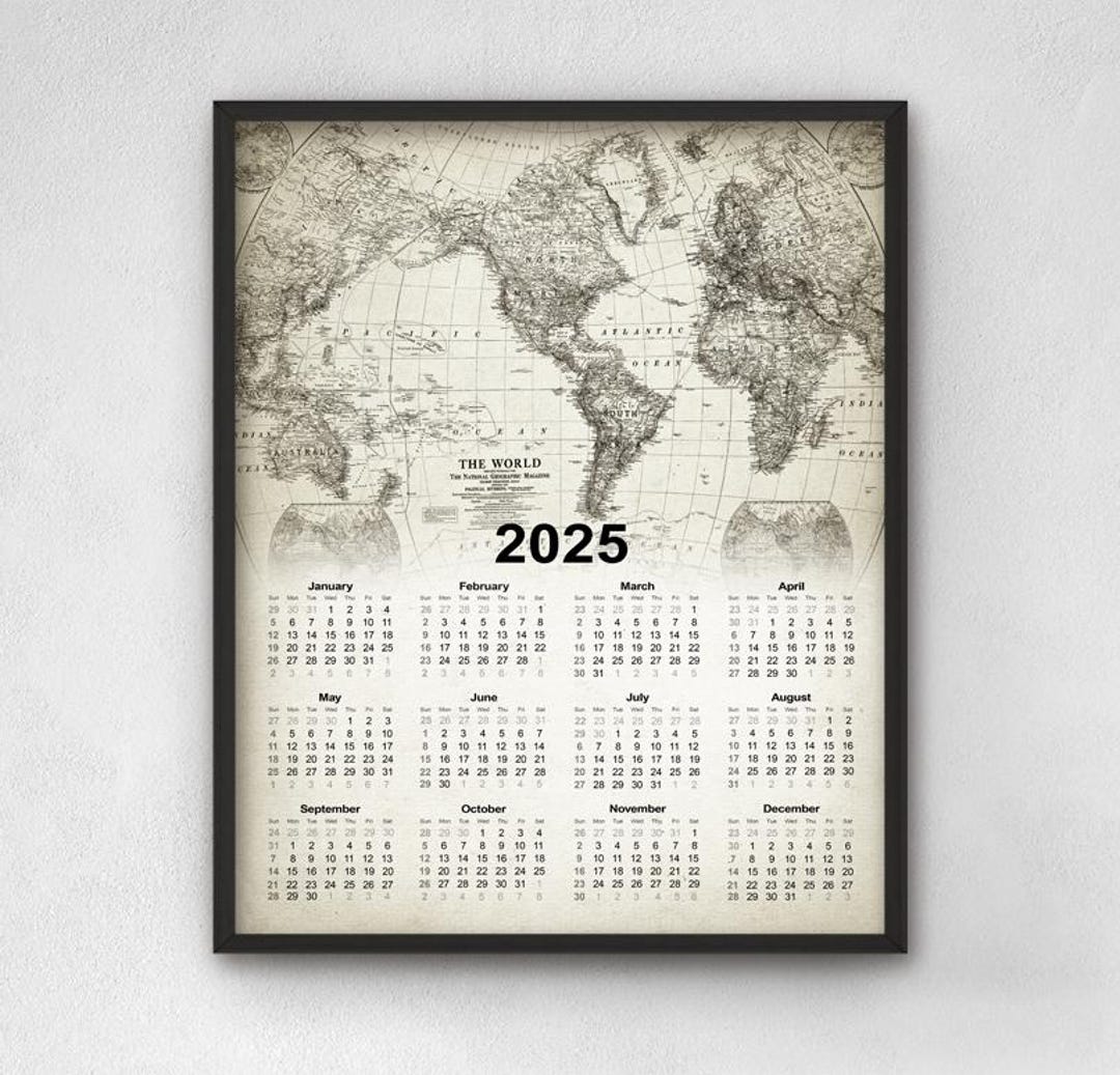 Antique World Map Calendar 2025, World Chart Kitchen Calendar - Etsy