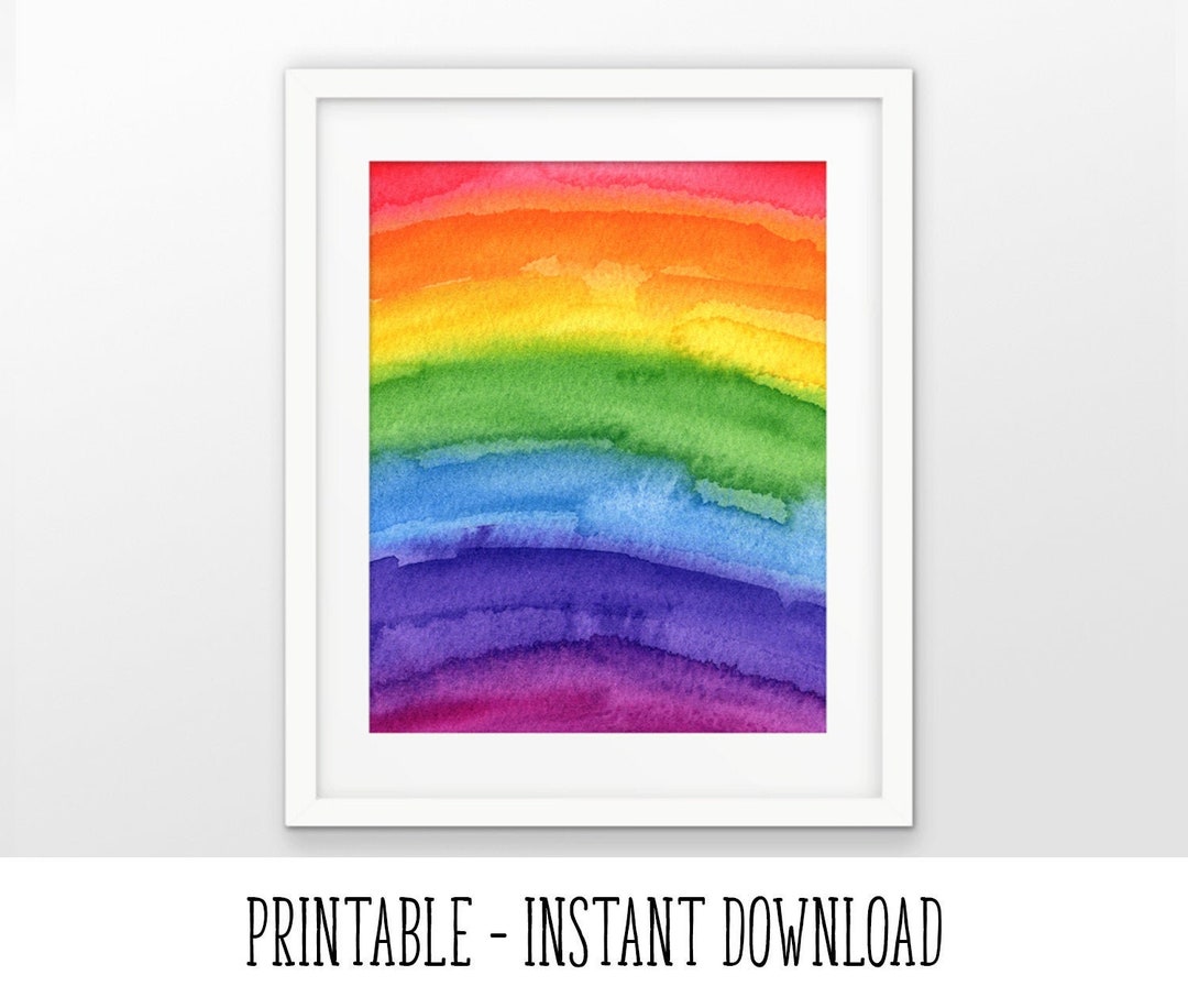 PRINTABLE Rainbow Watercolor Art Poster, Rainbow Colors Painting ...