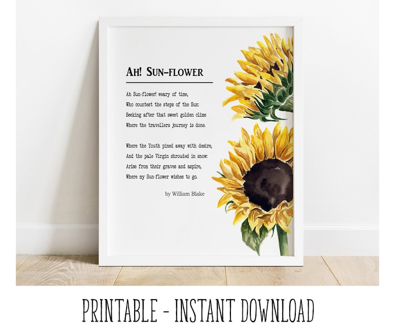 PRINTABLE Ah! Sunflower Poem by William Blake, Printable Wall Art ...