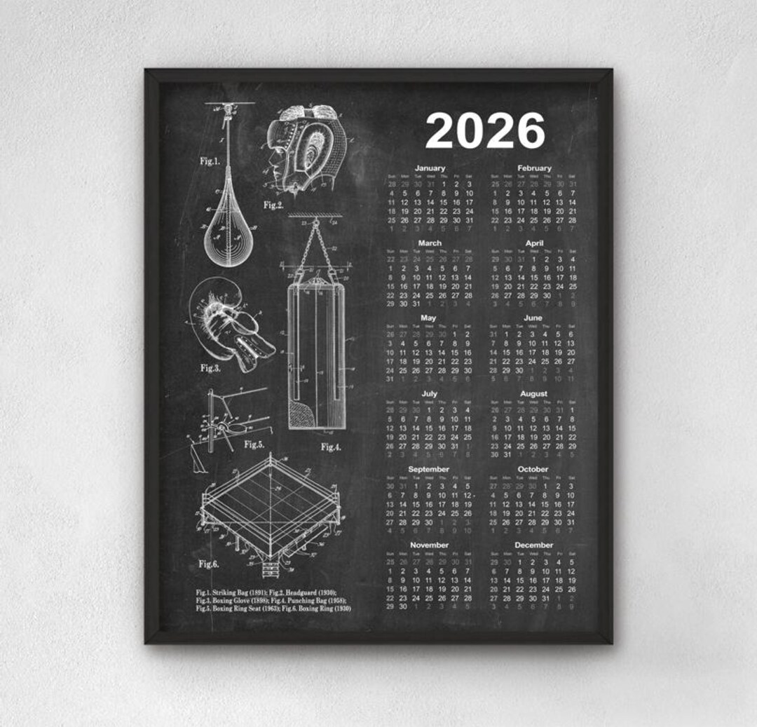 Boxing Patent Calendar 2026 #1, Boxing Gym Equipment Poster, Sport ...