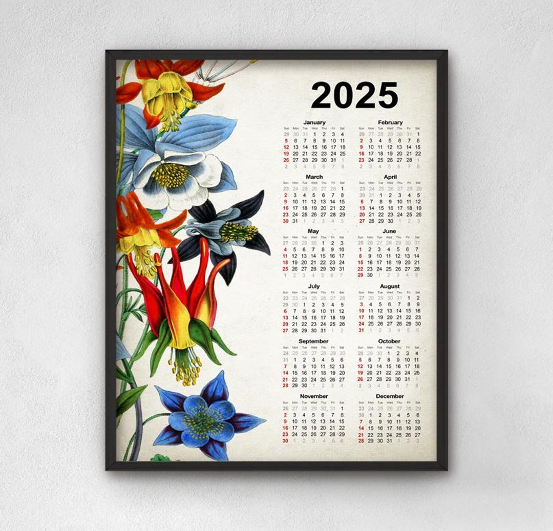 Vintage Botanical 2025 Calendar, Antique Botanical Wall Art, Colorful ...