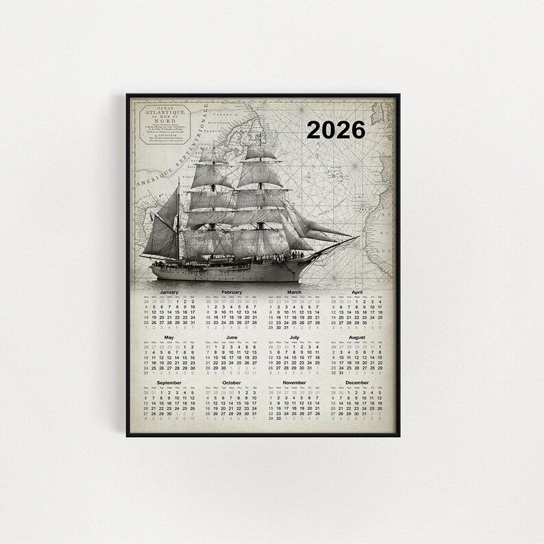 Sailing Ship Calendar 2026, Marine Tall Ship Wall Art Poster, Naval ...