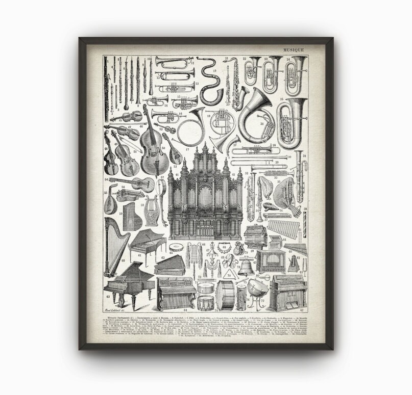 Antique Musical Instruments Print Music Room Wall Art Decor | Etsy