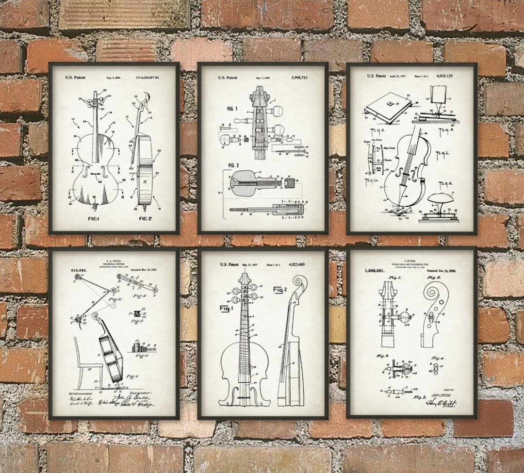 PRINTABLE Cello Patent Prints Set of 6 - Violoncello Musician Wall Art ...