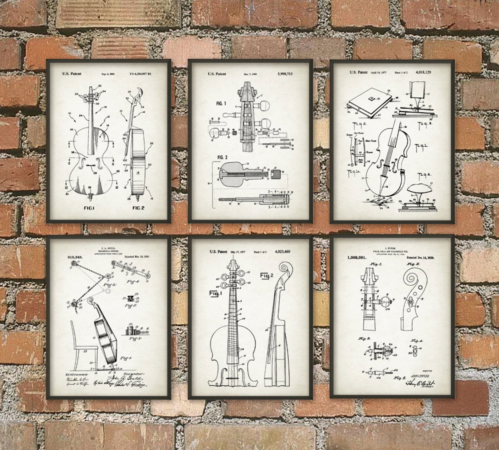 PRINTABLE Cello Patent Prints Set of 6 - Violoncello Musician Wall Art ...