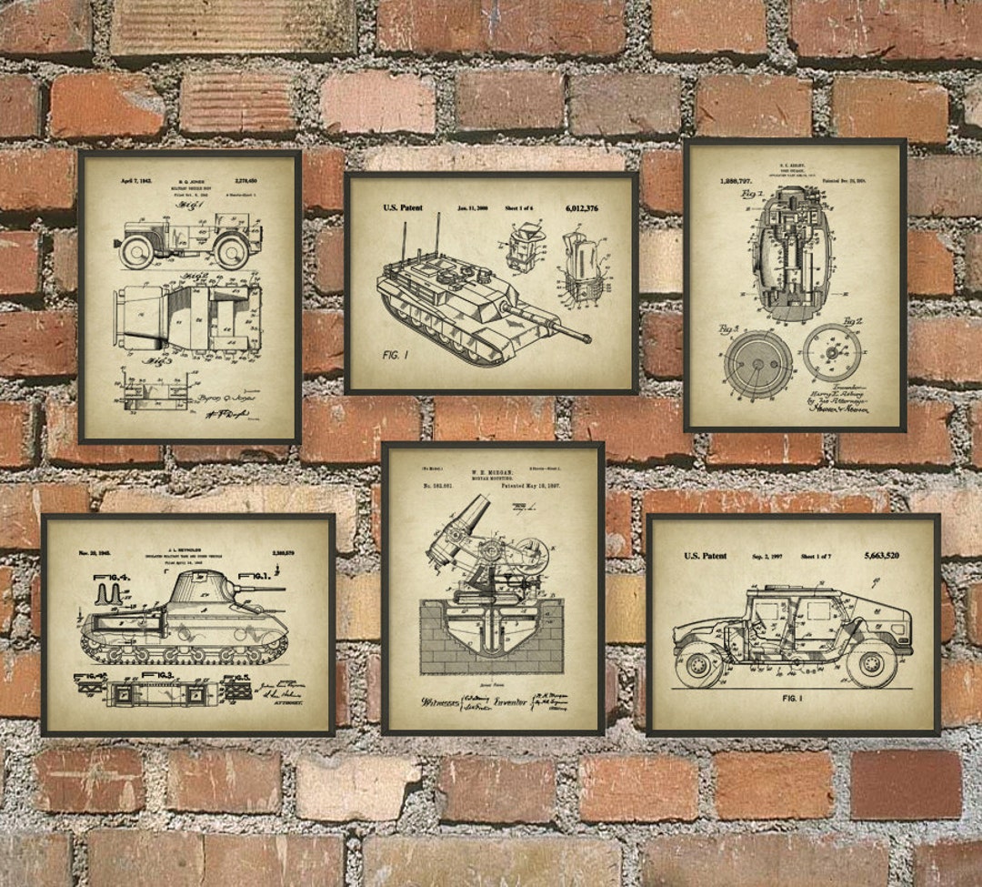 Military Patent Prints Set of 6 - Army Art Posters - Military Vehicle ...