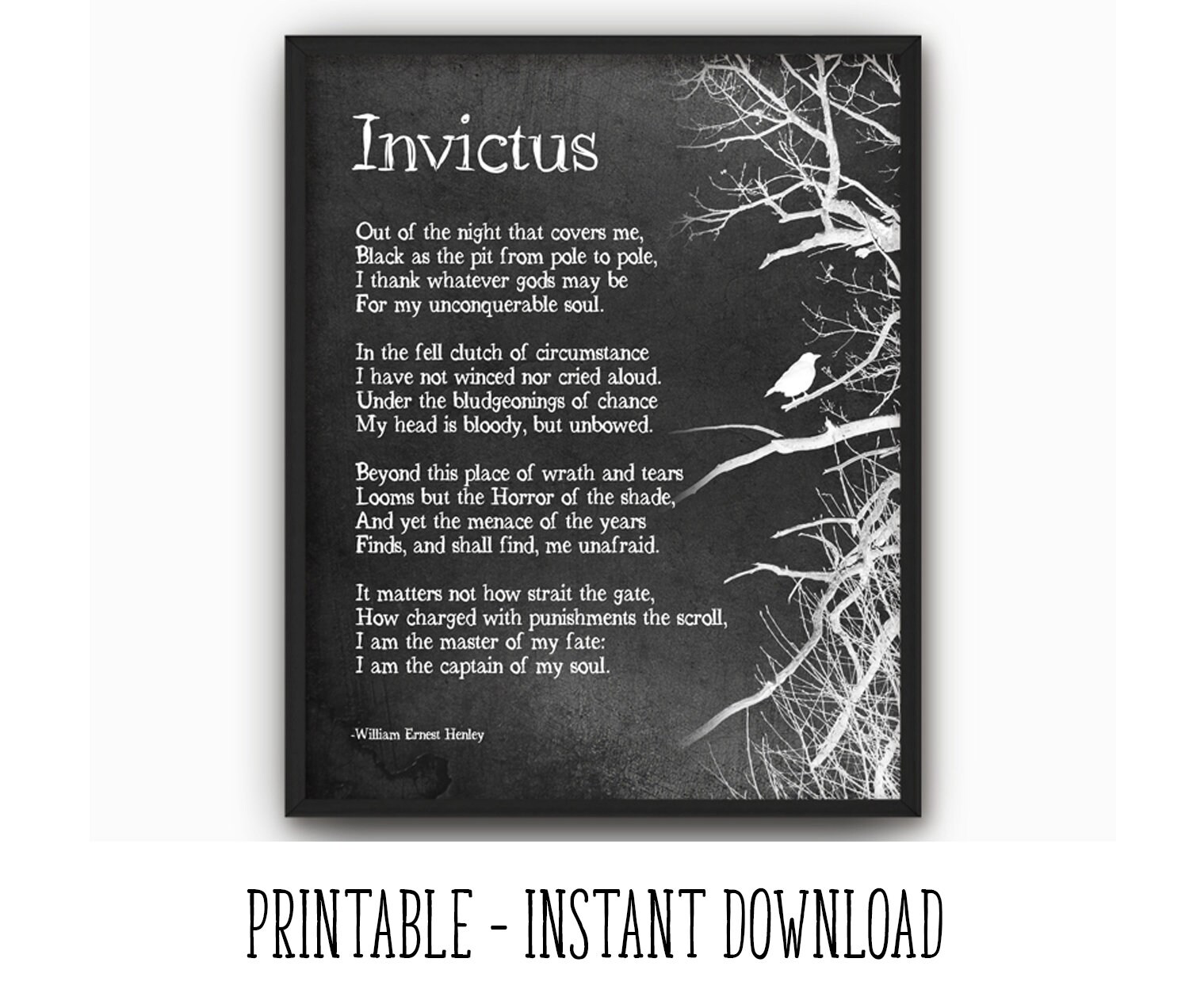 PRINTABLE Invictus Typography Print Inspirational Poster - Etsy