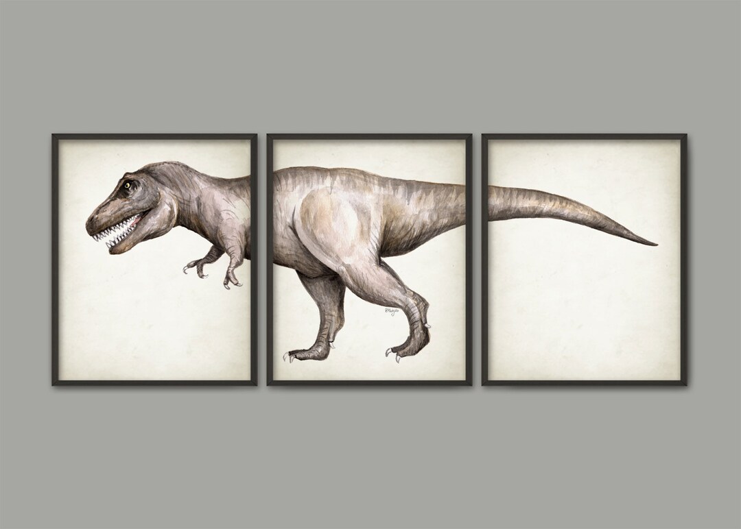 Tyrannosaurus Rex Dinosaur Watercolor Art Poster Set of 3 - Jurassic ...