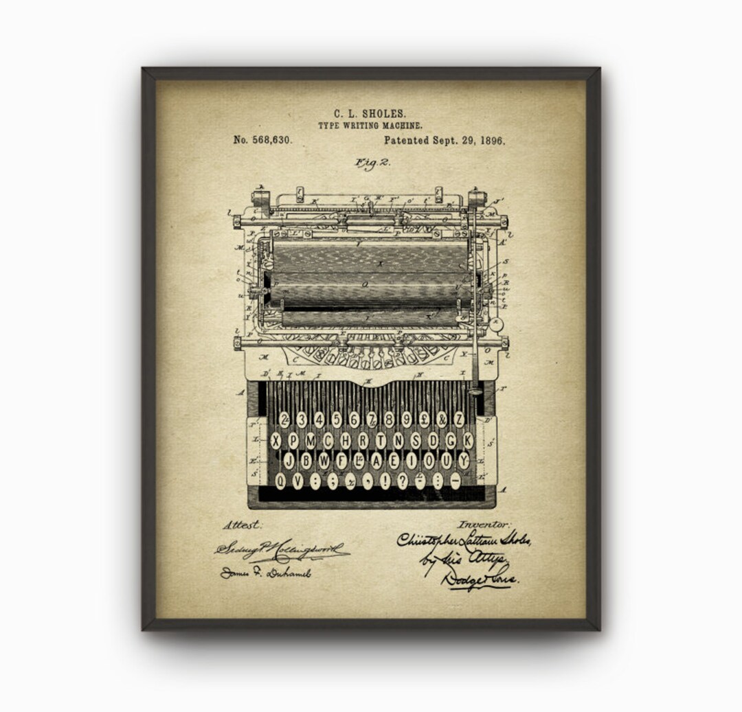 Typewriter Patent Print - 1896 Mechanical Typewriter - Vintage Non ...