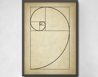 Fibonacci Spiral Wall Art Poster Mathematics Fibonacci