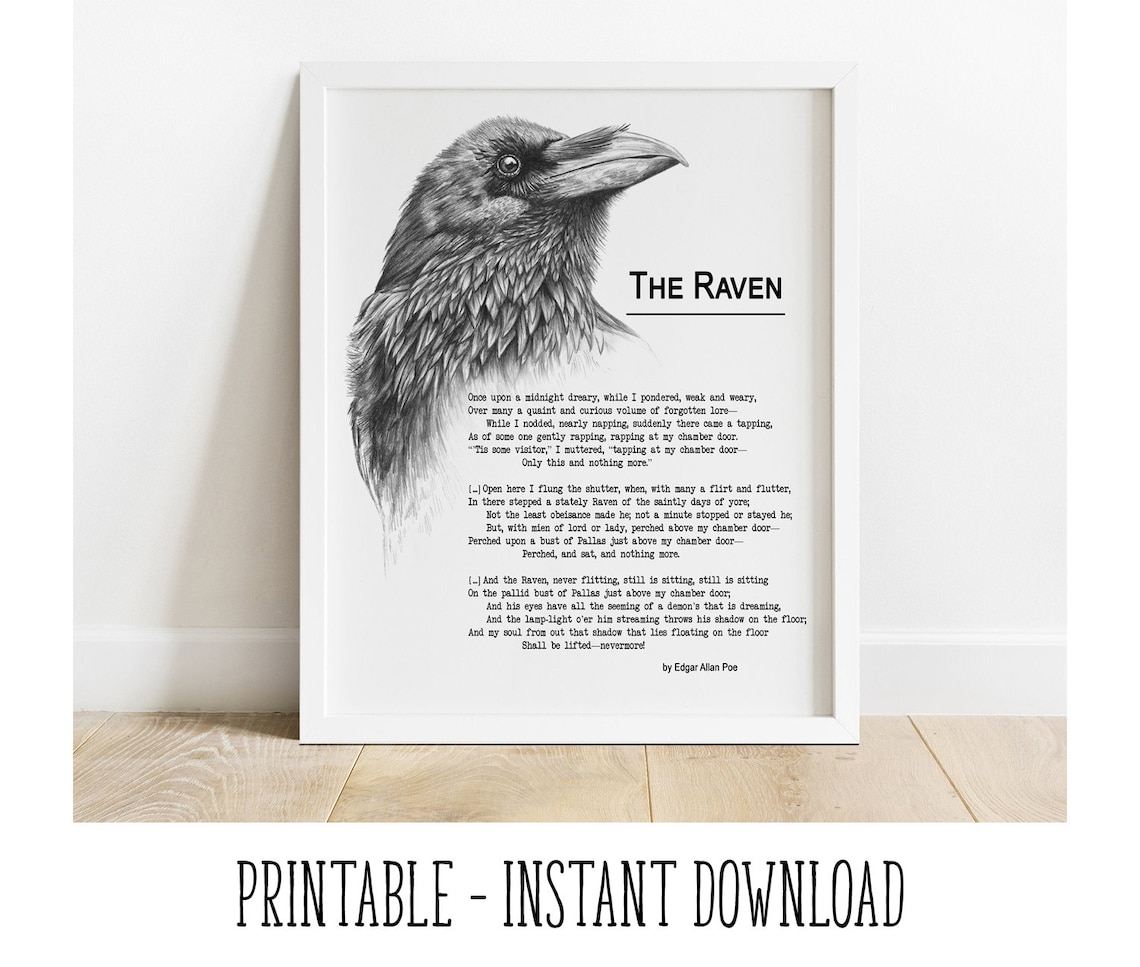 PRINTABLE the Raven Poem by Edgar Allan Poe, Printable Raven Wall Art ...
