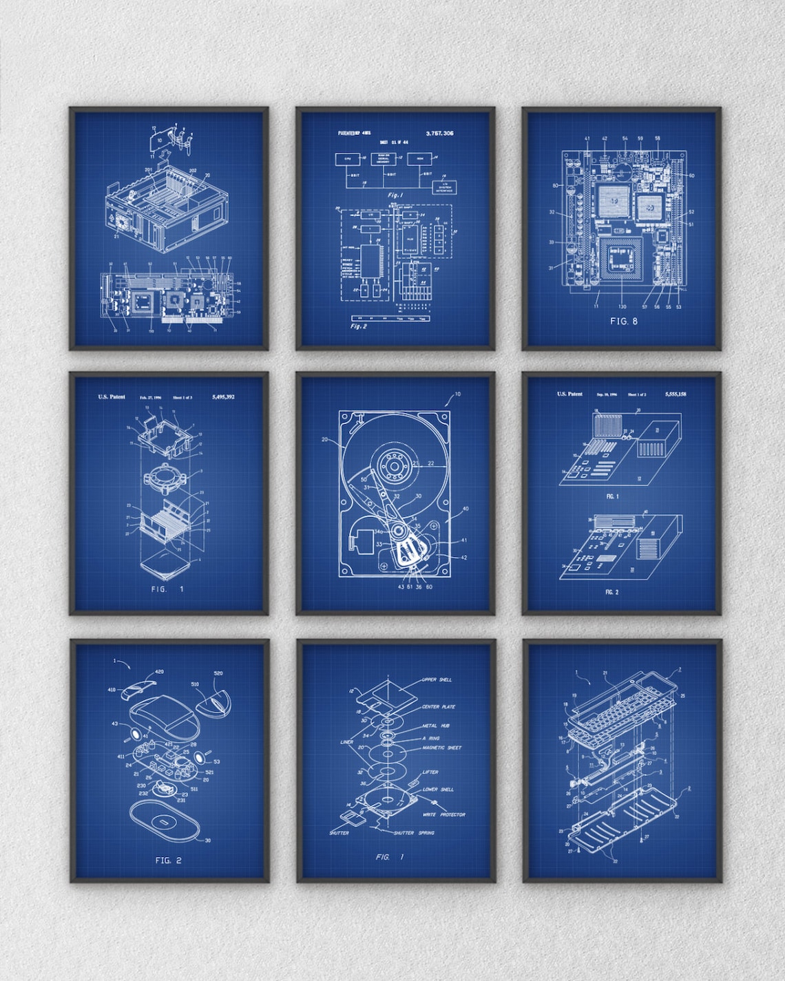 Ultimate Computer Patent Wall Art Poster Set of 9 - Computer Room Home ...