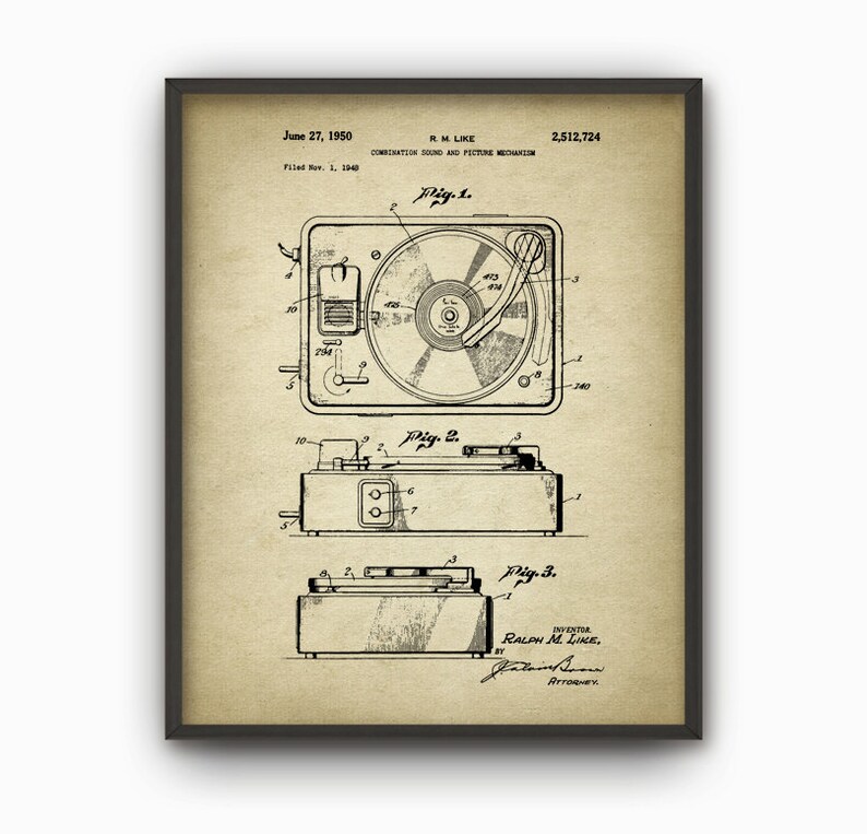 Record Player Patent Print - 1950 Record Player Design - Turntable ...