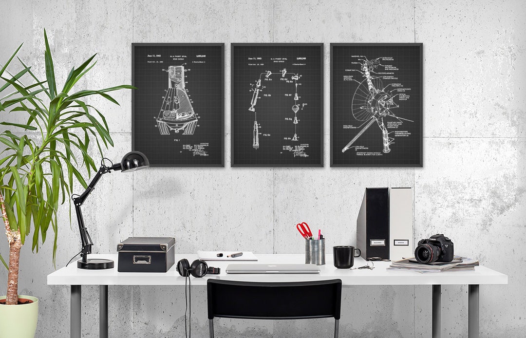 NASA Spacecraft Poster Set of 3 - Mercury Space Capsule Patent ...