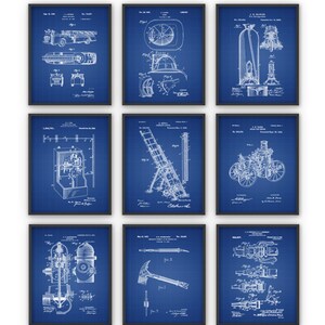 Firefighting Patent Prints Set of 9, Firefighter Gift Idea, Fire ...