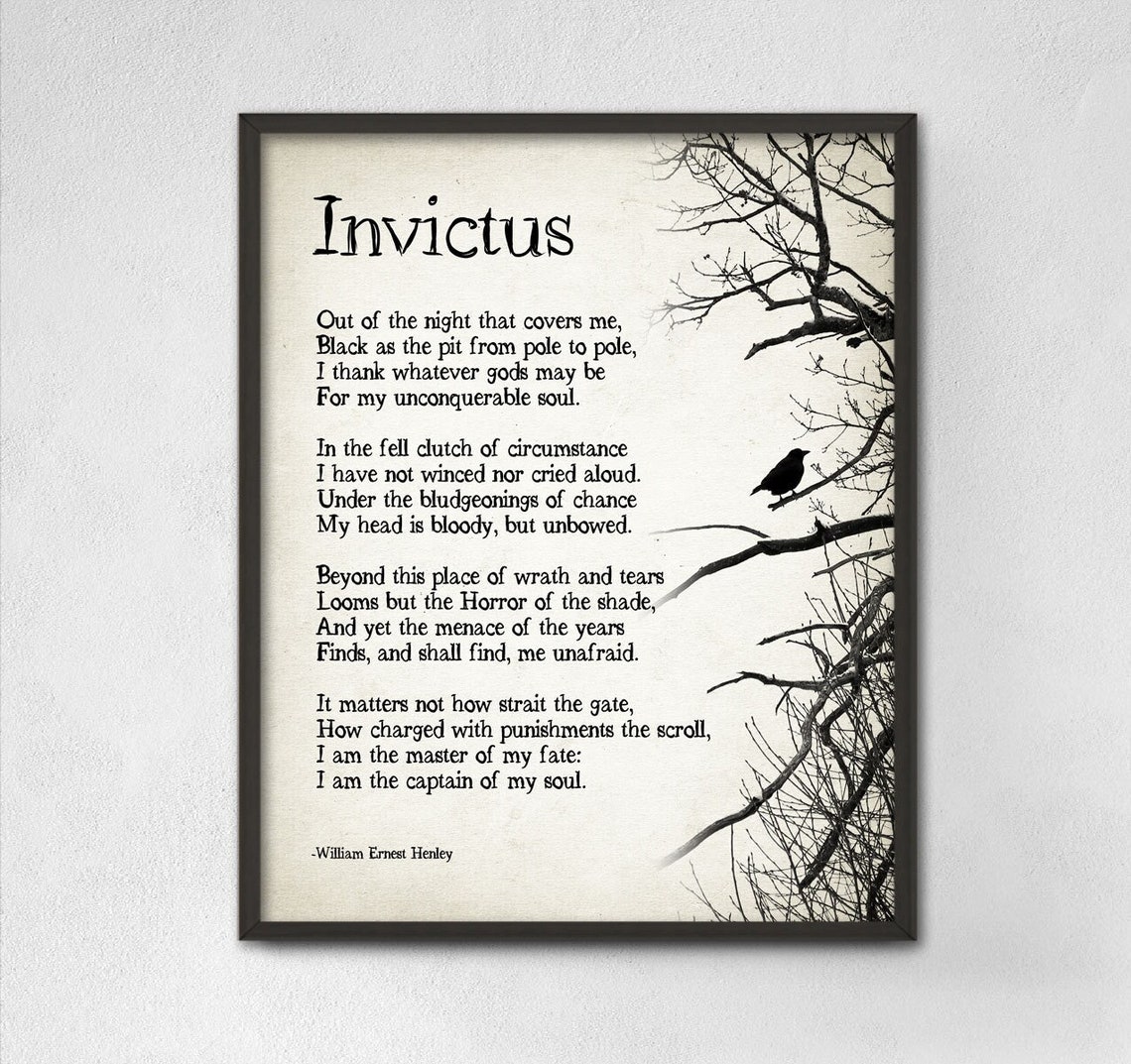 Invictus Poem by William Ernest Henley Typography Print, Inspirational ...