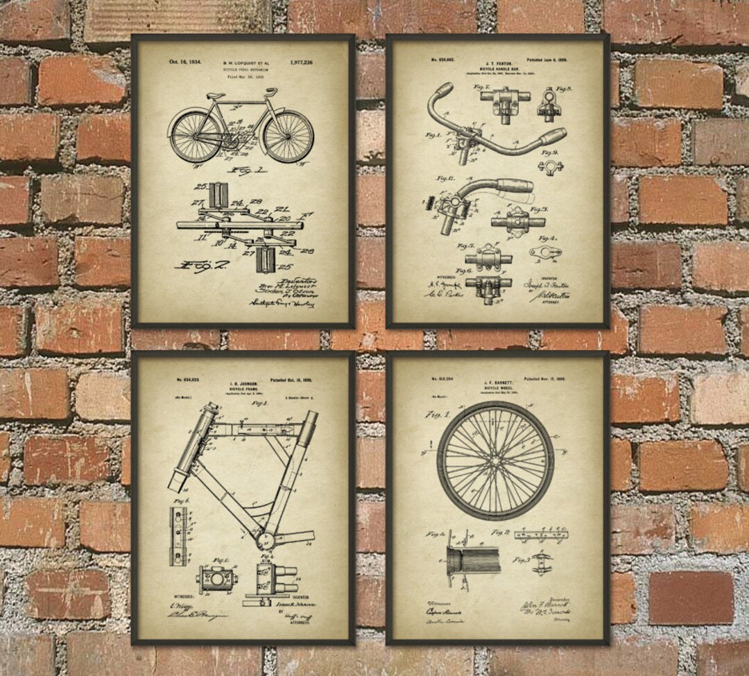 Bicycle Patent Prints Set of 4 #2 - Bicycle Wall Art Posters ...