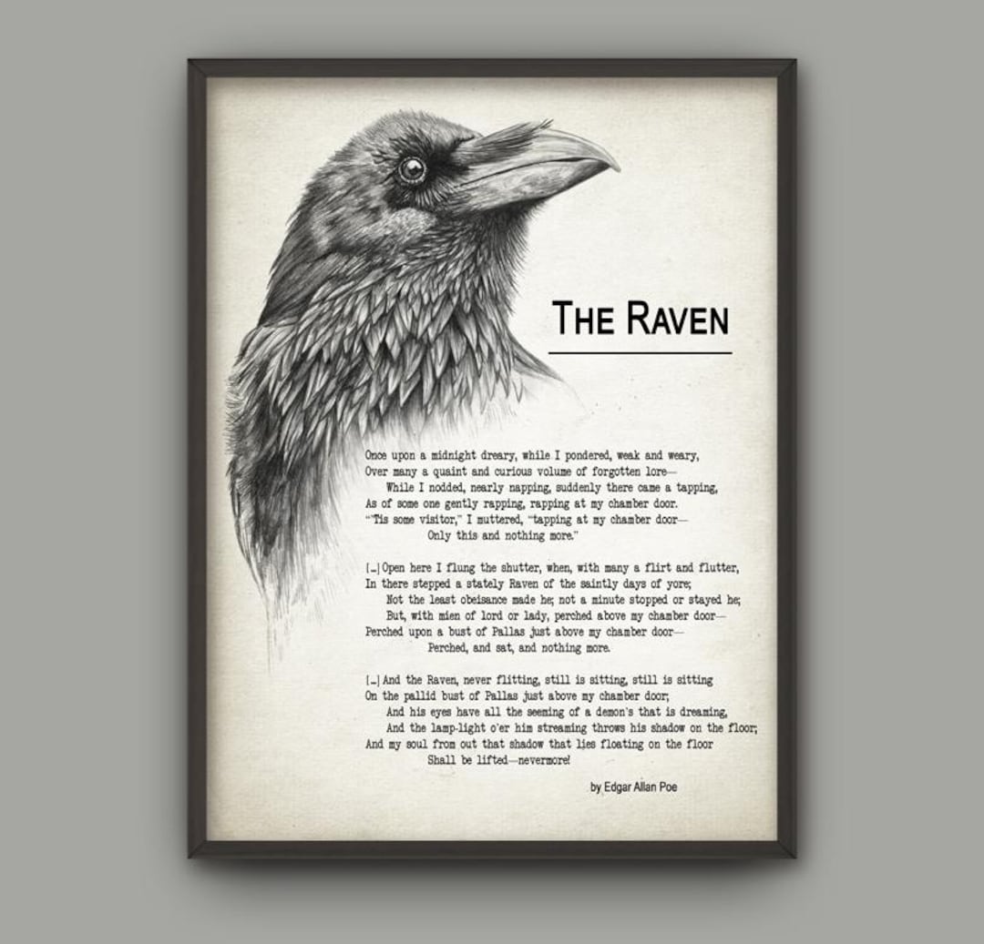 The Raven Poem by Edgar Allan Poe Print, Raven Wall Art, Nevermore ...