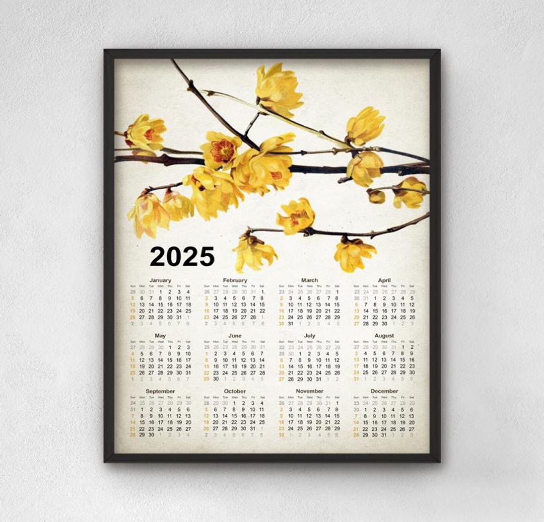 Yellow Flowers Calendar 2025, Tree Blossom Wall Art, Floral Kitchen ...