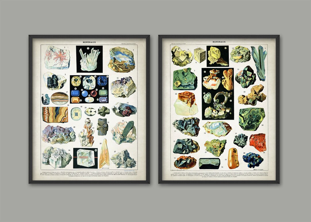 Minerals and Gemstones Print Set of 2 - Geology Decor - Precious Stones ...