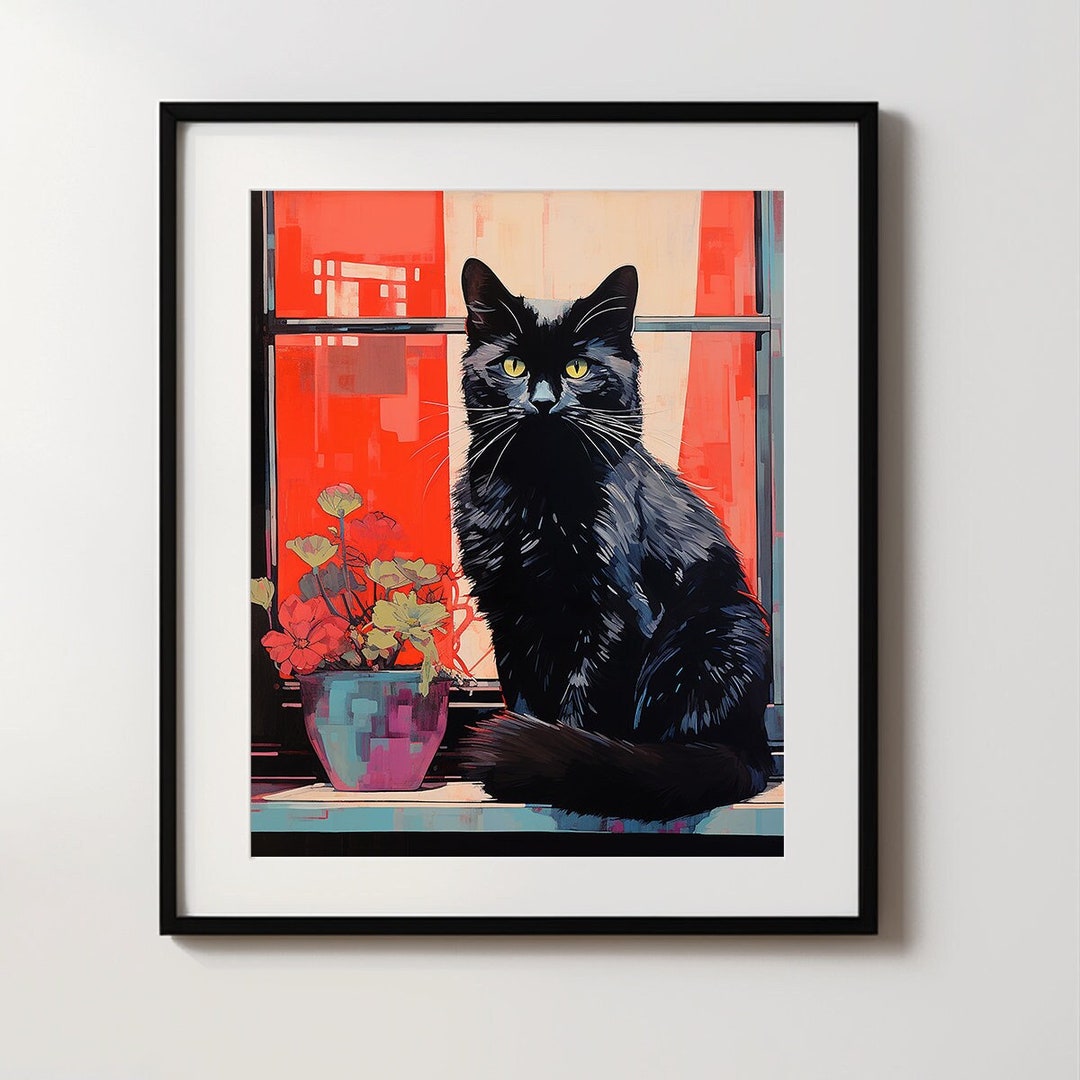 Black Cat Print, Cat in a Window Wall Art - Etsy