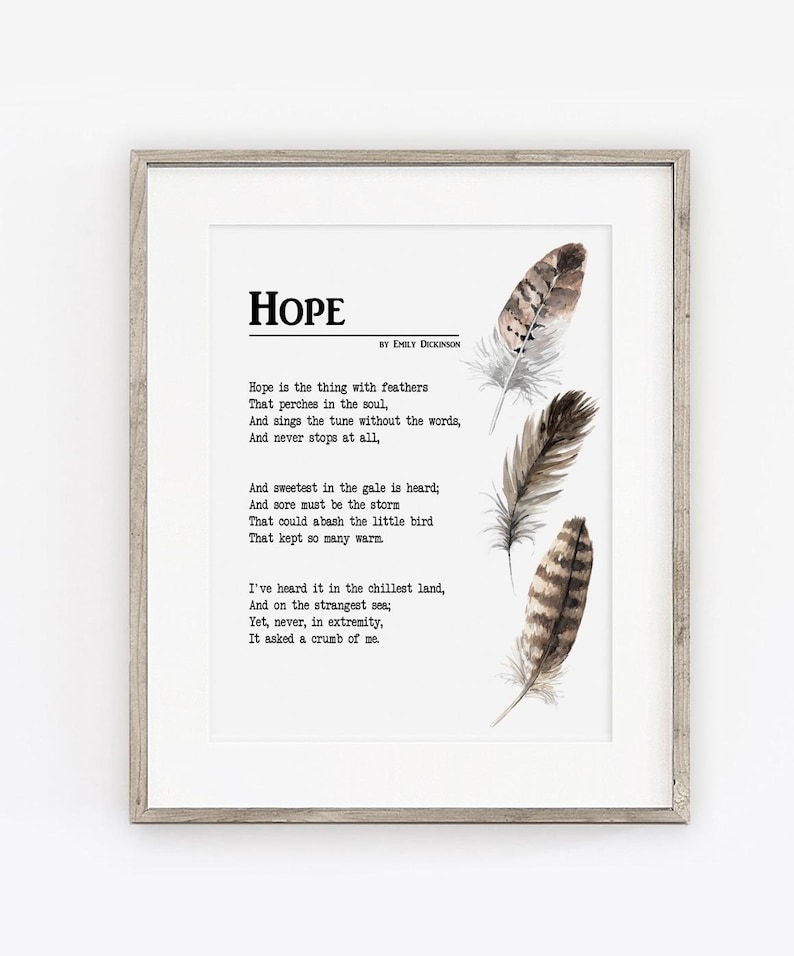 Hope Poem by Emily Dickinson Print, Inspirational Wall Art, Hope is the ...